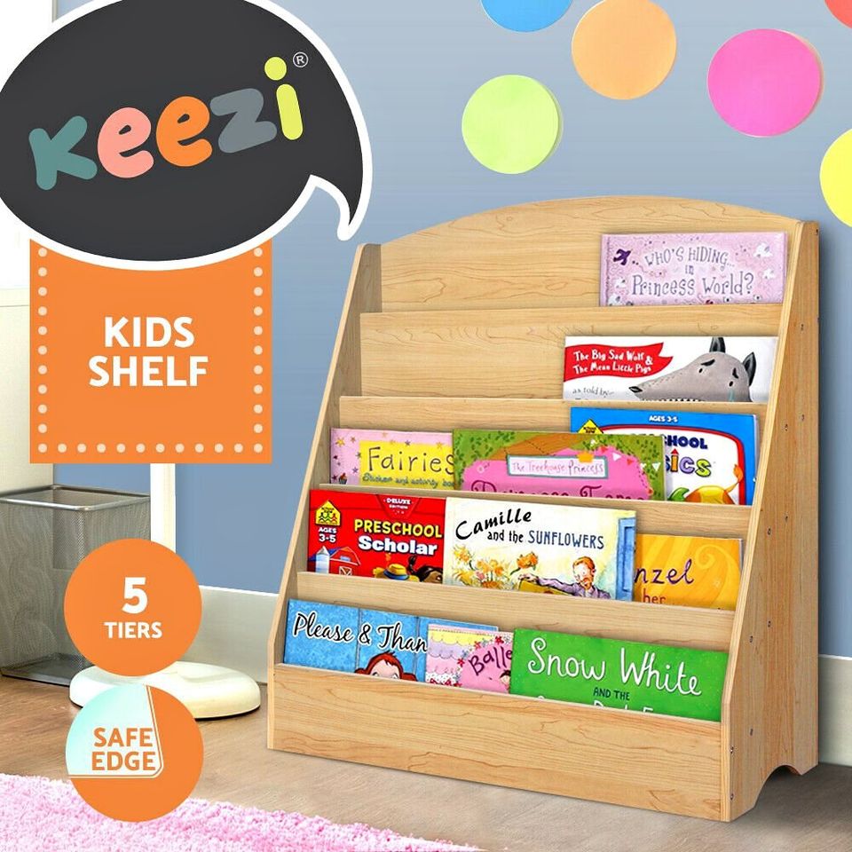 Keezi 5 Tiers Kids Bookshelf Magazine Shelf Rack Organiser Bookcase Di